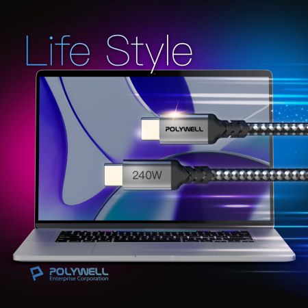 POLYWELL USB Type-C 240W 5A 1米 快充編織線 長尾 可充手機 安卓 平板 筆電 寶利威爾 台灣現貨 - 線上購買 | 好買市集(原Hami市集)