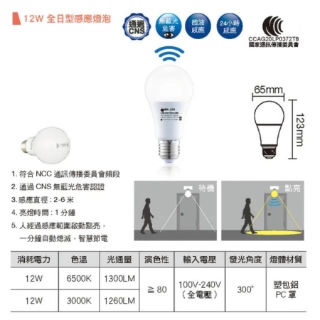DanceLight 舞光 5入組 LED微波感應燈泡 12W 全電壓 E27 感應燈泡 微波燈泡 居家照明 - 線上購買 | 好買市集(原Hami市集)